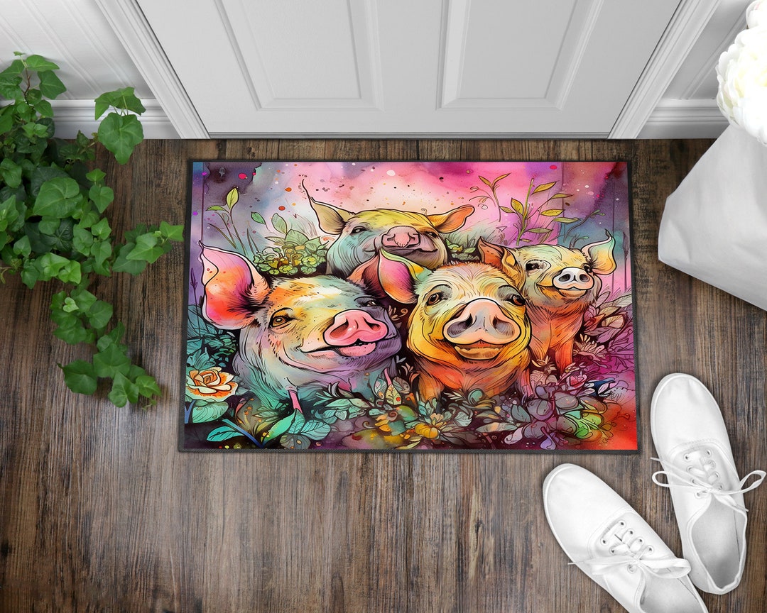 Pigs Door Matcolorful Pig Floor Mat Pig Ruganimal - Etsy