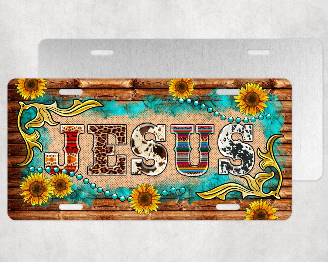 Western Jesus License Plate, Serape Jesus License Plate, Cowhide Jesus ...
