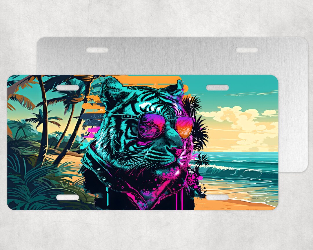 Tiger With Sunglasses License Plate, Tiger and Beach,colorful Tiger ...