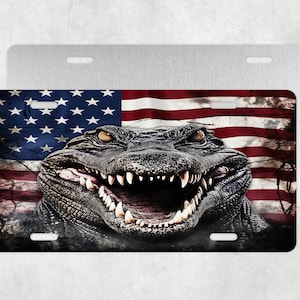 USA Flag and Alligator License Plate, Alligator,usa Flag License Plate ...