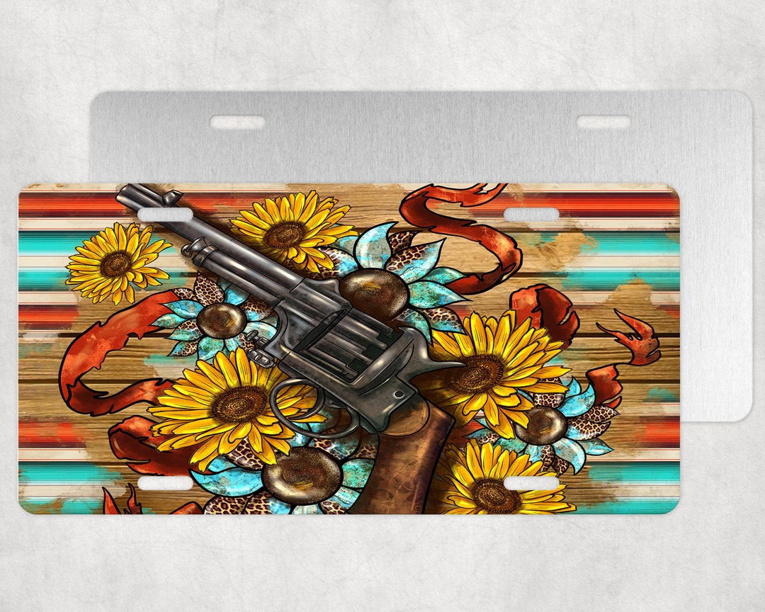 Western Weapon Sunflowers License Plate,weapon License Plate,license ...