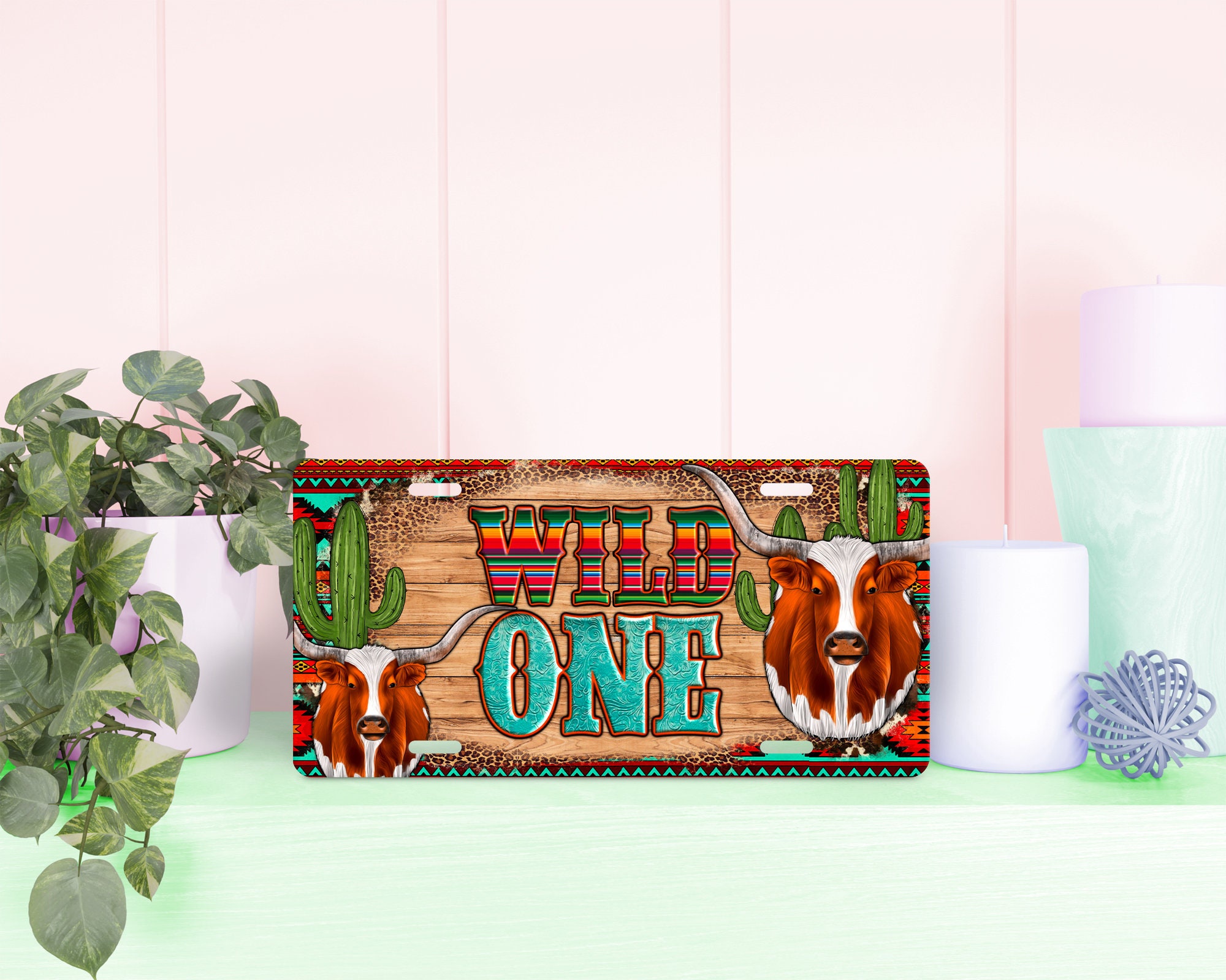 Texas Longhorn Wild One Cactus License Plate,cactus License Plate ...