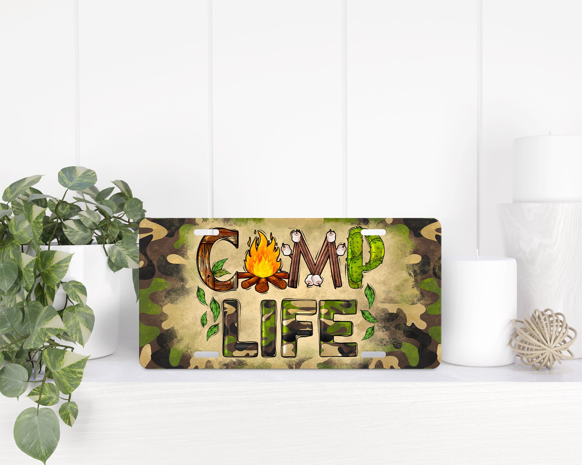Camo Camp Life License Plate, Wooden Camp Life License Plate,campfire ...