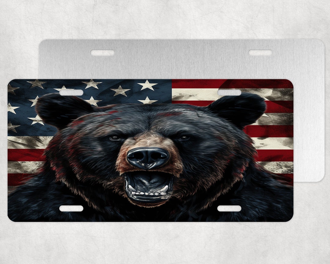 USA Flag and Black Bear License Plate,black Bear,usa Flag License Plate ...