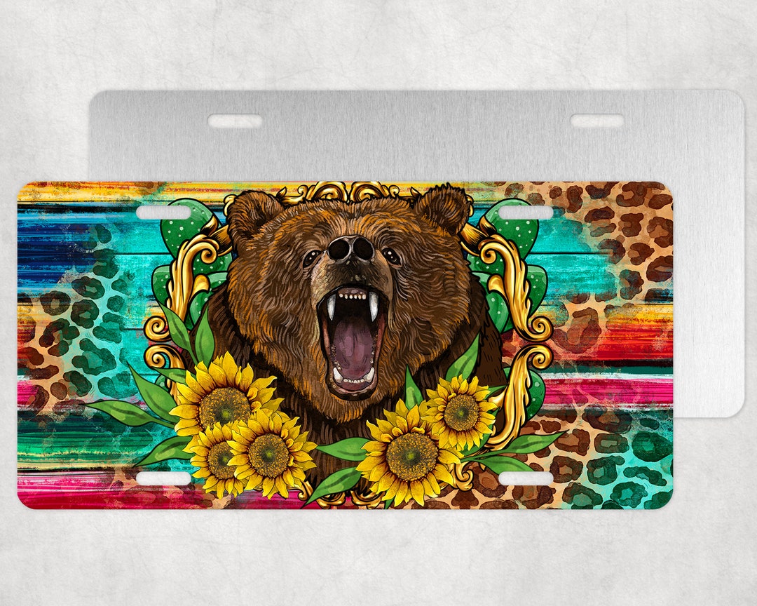 Bear License Plate,bear Sunflower License Plate,bear,license Plate - Etsy