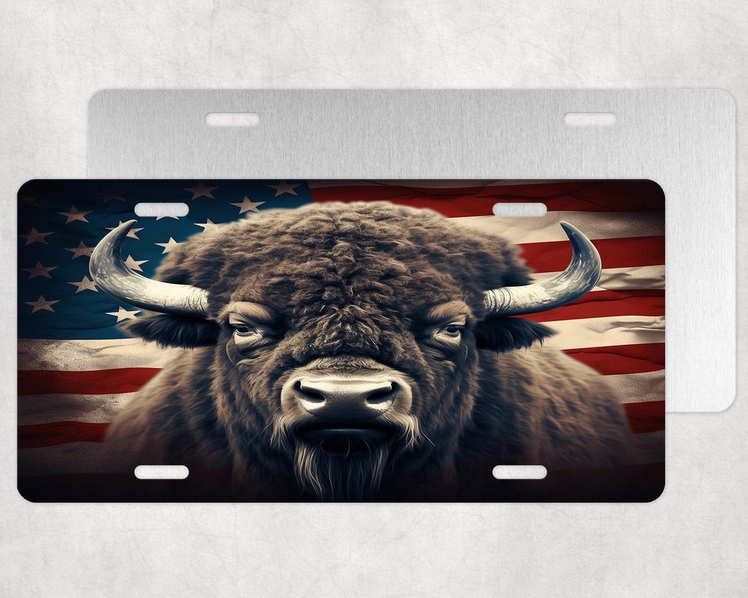 USA Flag and Bison License Plate,bison,usa Flag License Plate, Bison ...