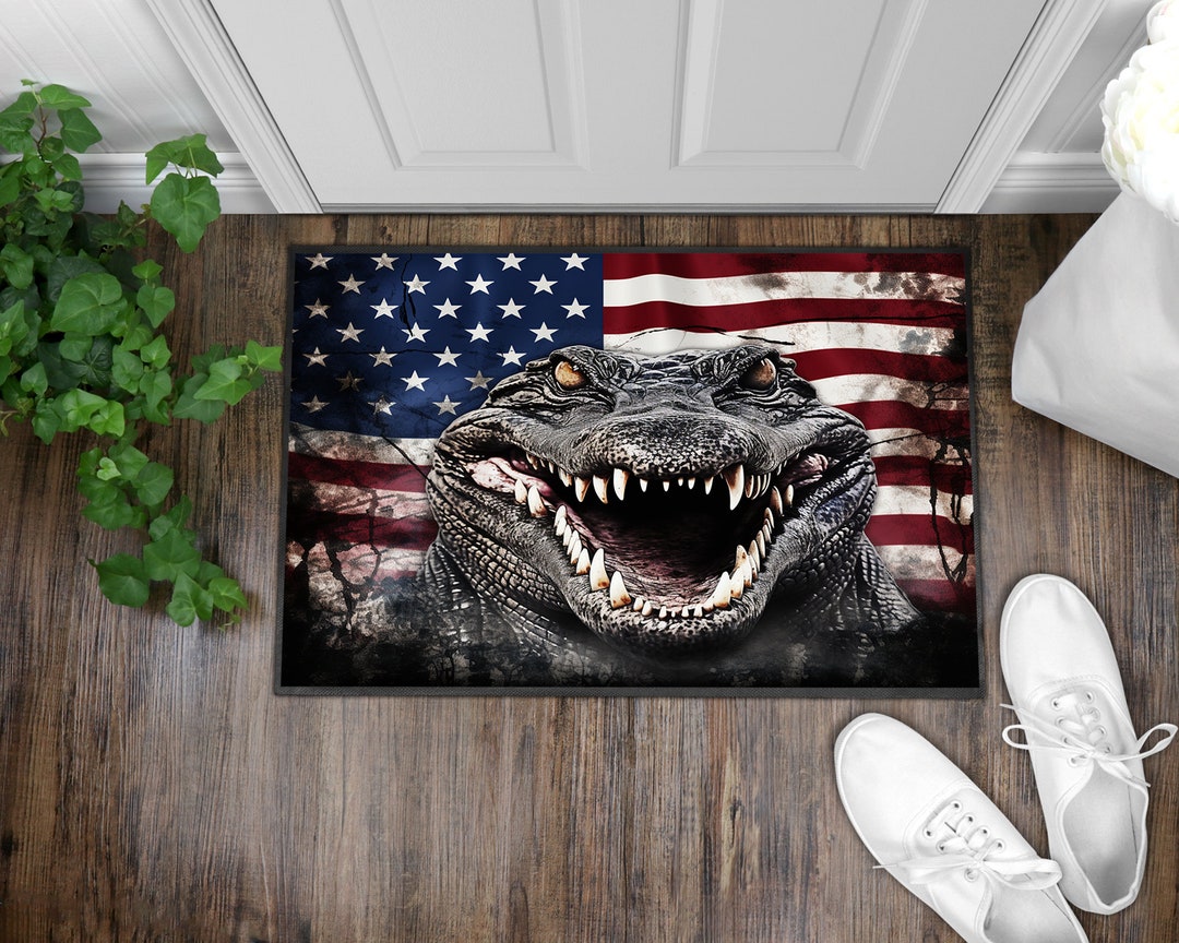 Alligator Door Mat,usa Flag Alligator Rug,alligator Rug,usa Flag Floor ...