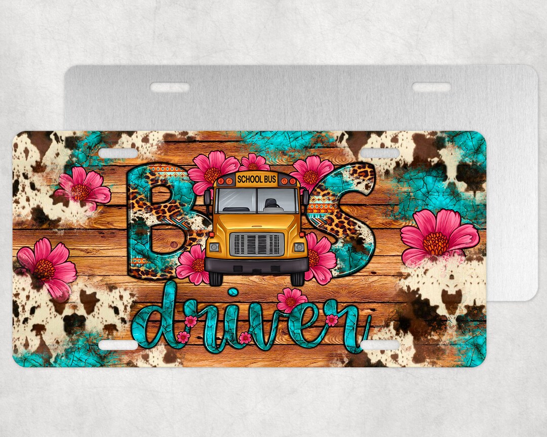 Bus Driver School Bus Cowhide License Plate, Bus Driver License Plate ...