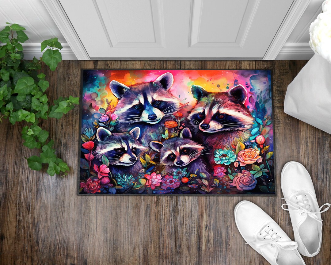 Raccoon Door Mat,colorful Raccoon Floor Mat,raccoon Rug,animal Rug ...