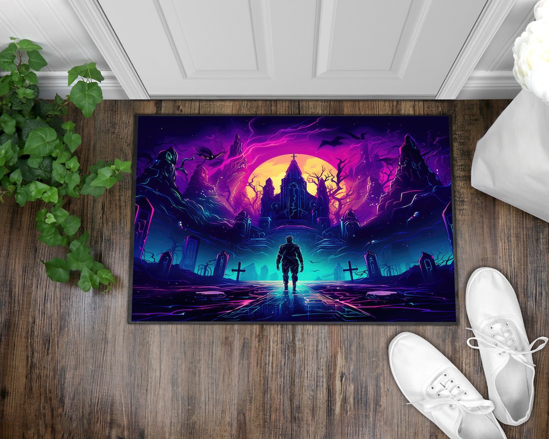 Halloween Door Mat,halloween Cemetery Doormat,cemetery Rug,halloween ...