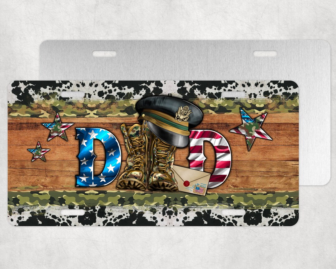 Western USA Flag Dad License Plate, Cowhide Camo USA Dad License Plate ...
