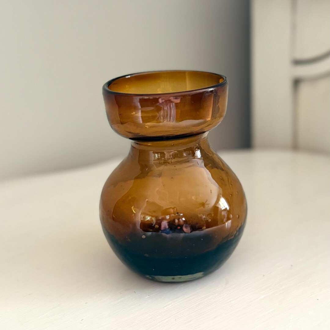 Vintage French Hyacinth Bulb Vase | Amber Handblown Glass Forcing Vase ...