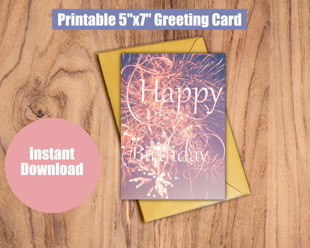 Happy Birthday Printable Greeting Card, Firework Greeting Card - Etsy