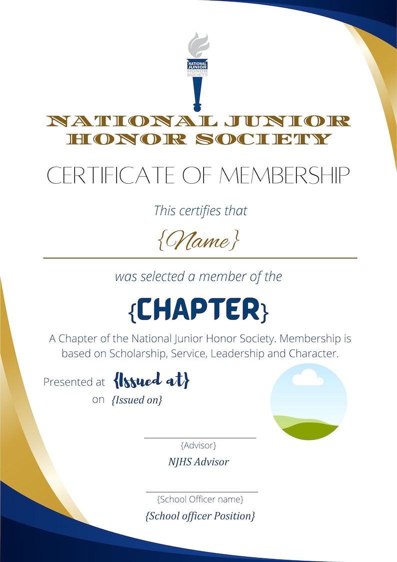 NHS | National Junior Honor Society | NJHS Certificate | Fully Editable ...