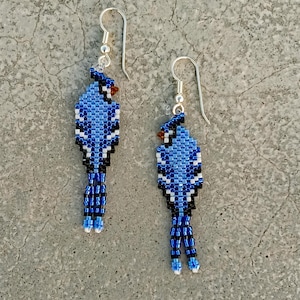 Beaded Blue Jay Bird Earrings Handmade Handwoven Beadwork Jewelry - Etsy