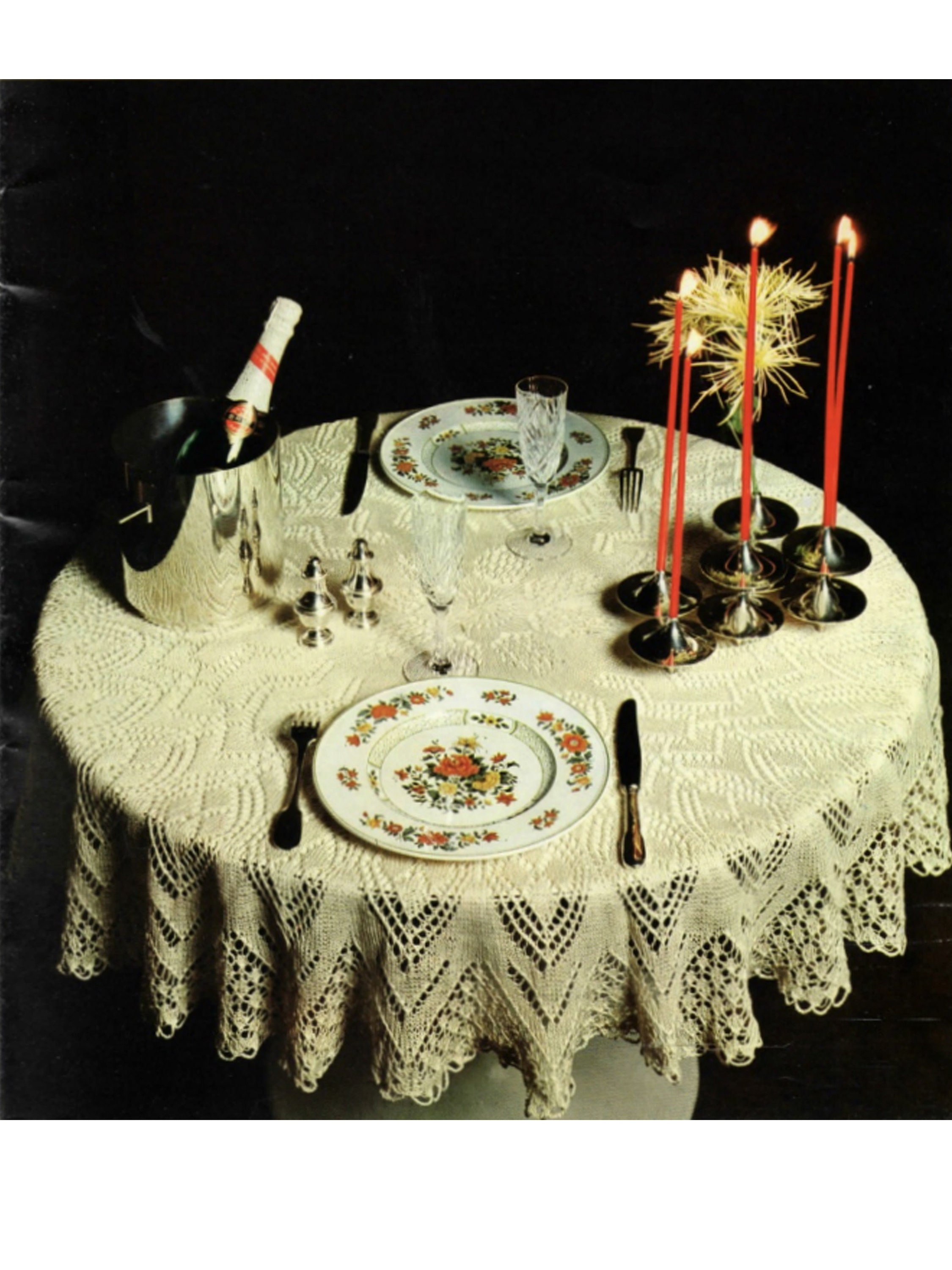 1974 Dinner by Candlelight Knit Round Tablecloth Lace Thread Pattern ...
