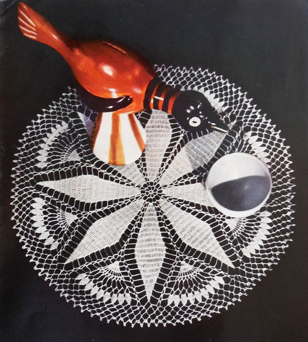 1955 Crochet Pattern Sundial Doily Round Open Closed Work Lace Thread ...