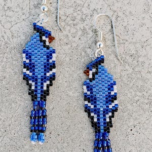 Beaded Blue Jay Bird Earrings Handmade Handwoven Beadwork Jewelry - Etsy