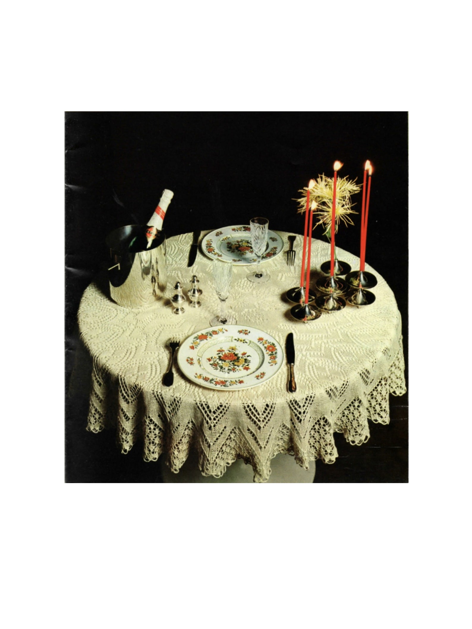 1974 Dinner by Candlelight Knit Round Tablecloth Lace Thread Pattern ...