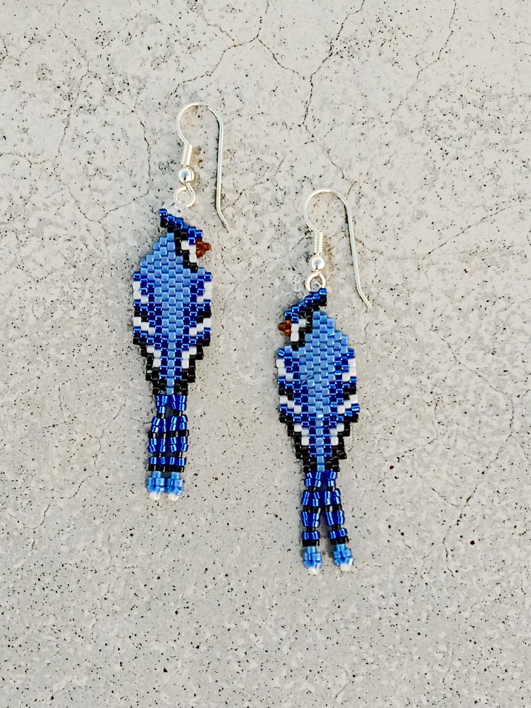 Beaded Blue Jay Bird Earrings Handmade Handwoven Beadwork Jewelry - Etsy