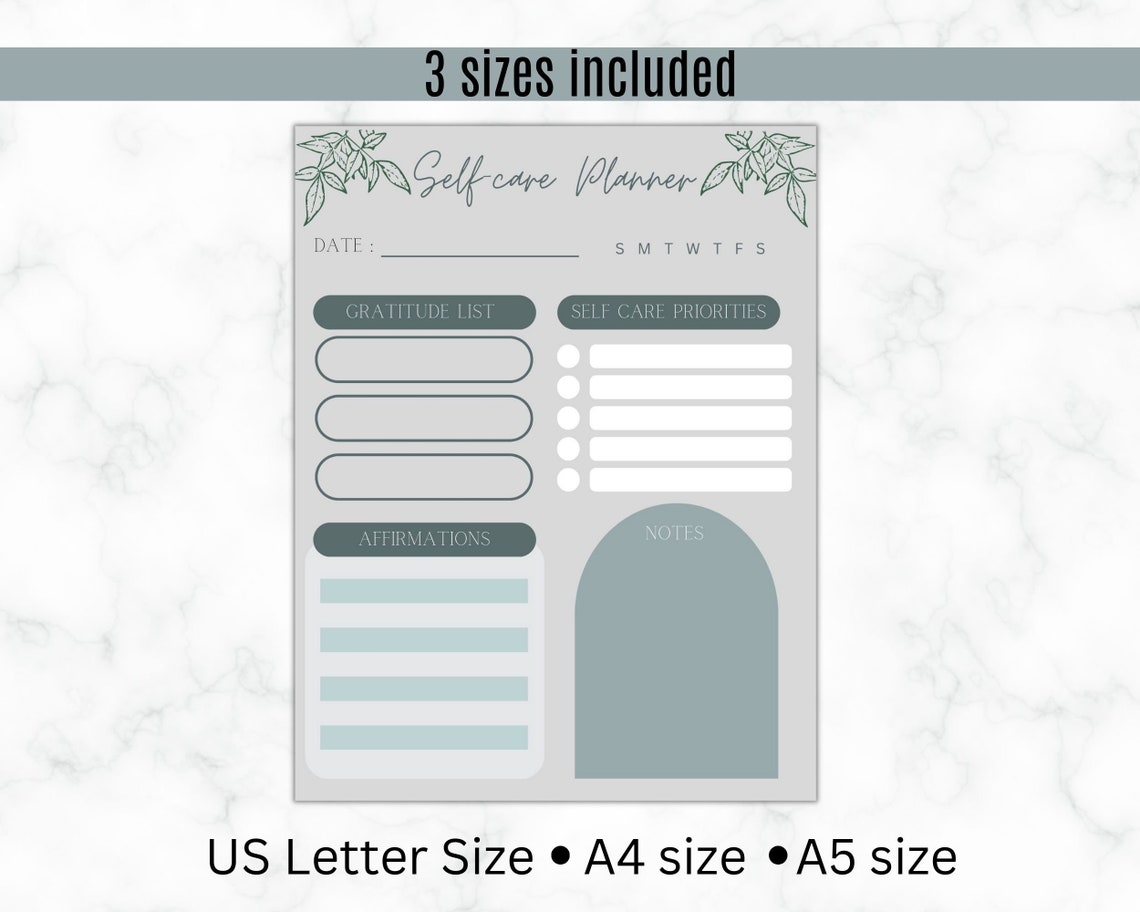 Self-care Checklist for Mental Health, Daily Gratitude Printable Sheet ...