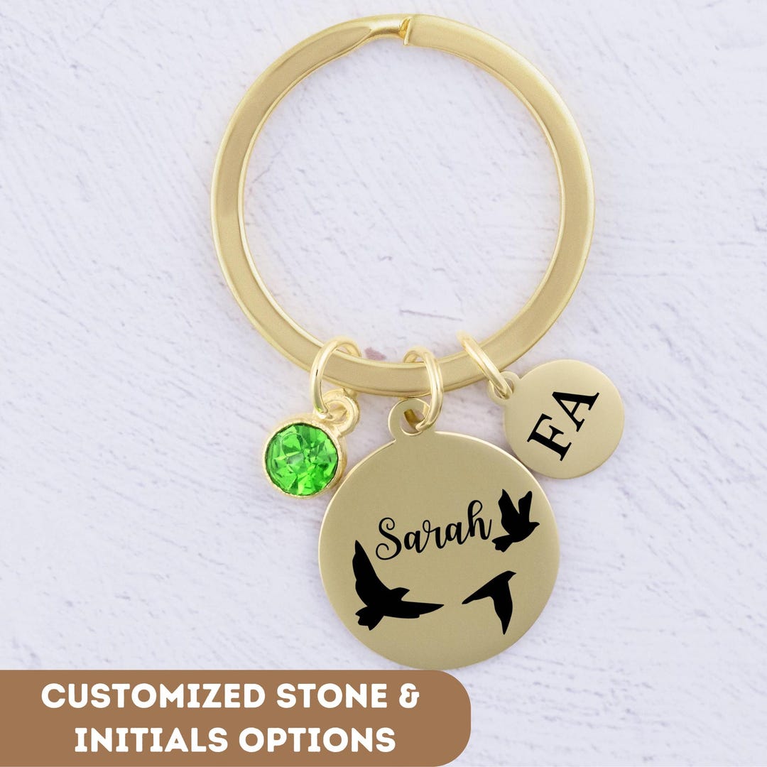 Personalized Flying Birds Keychain, Tiny Birds Charm, Small Bird Key ...