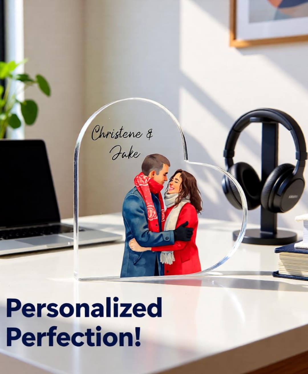 Custom Watercolor Photo Memento Heart Acrylic Display Desk Gift ...