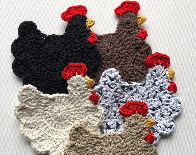 Chicken Coasters Choose Your Colors Set of 2, 3, 4, or 5 Crochet ...