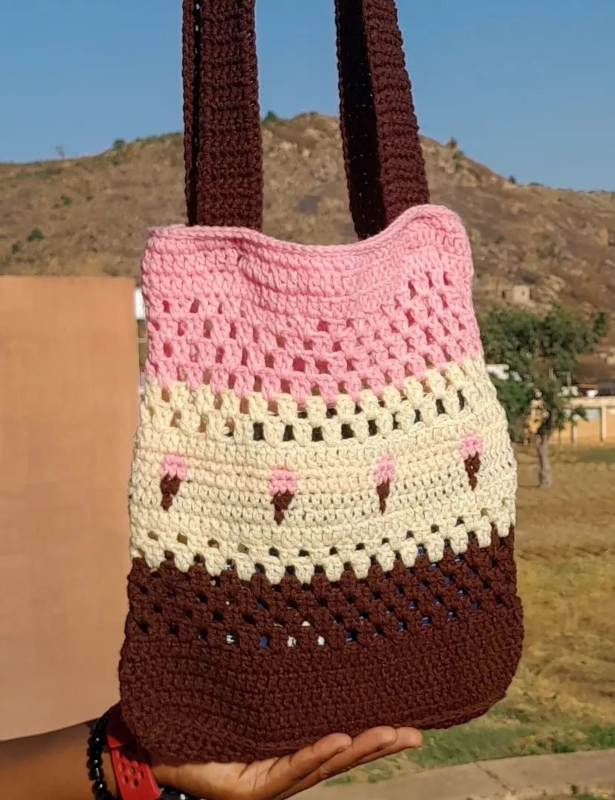Ice Cream Tote Bag Crochet Pattern Summer Crochet Book Bag - Etsy