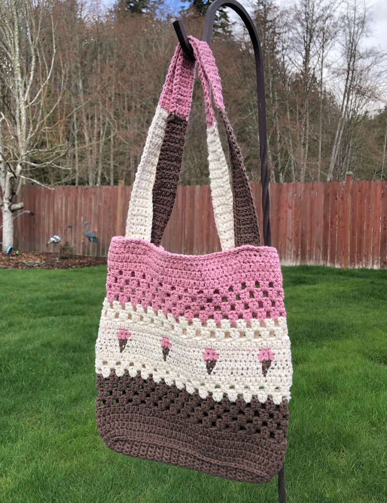 Ice Cream Tote Bag Crochet Pattern, Summer Crochet Book Bag Pattern ...
