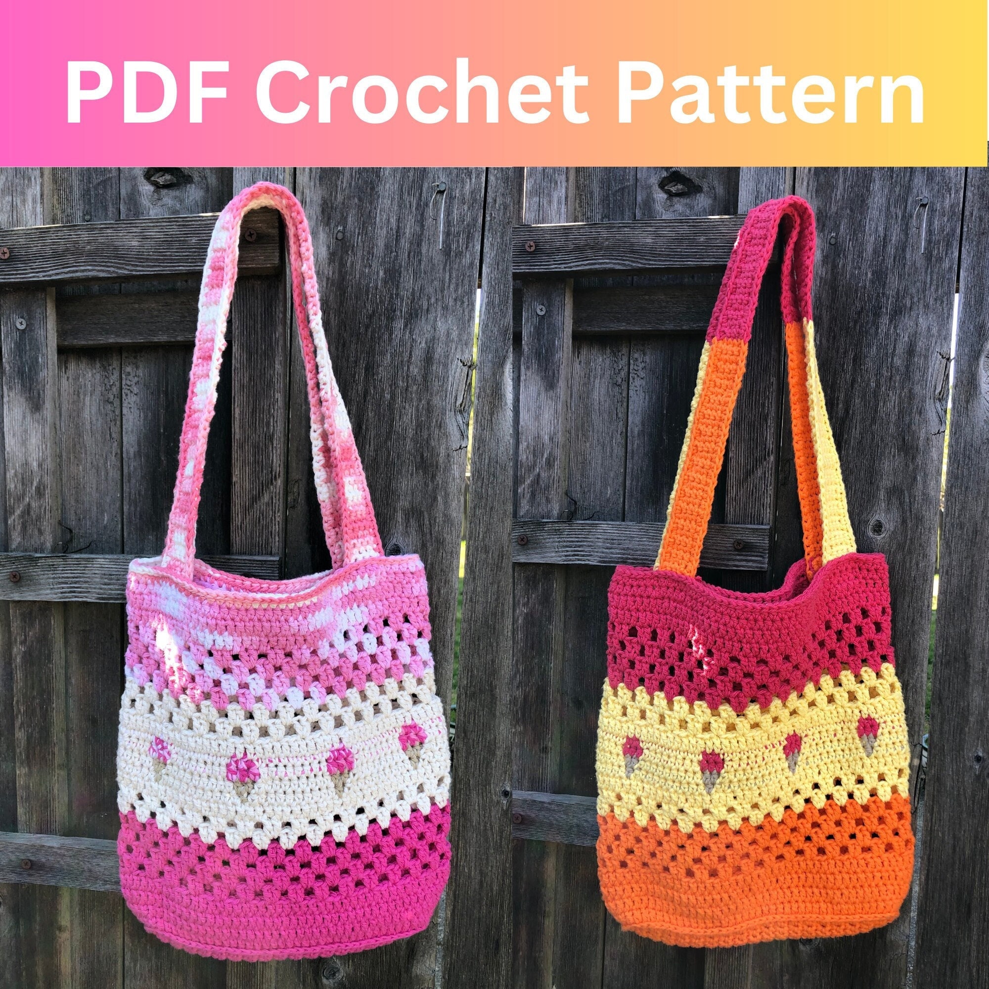 Ice Cream Tote Bag Crochet Pattern, Summer Crochet Book Bag Pattern ...