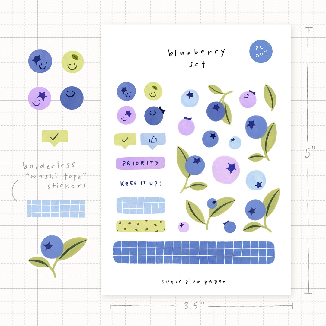 Blueberry Sticker Sheet // Cute Fruit Stickers, Cottagecore Stickers ...
