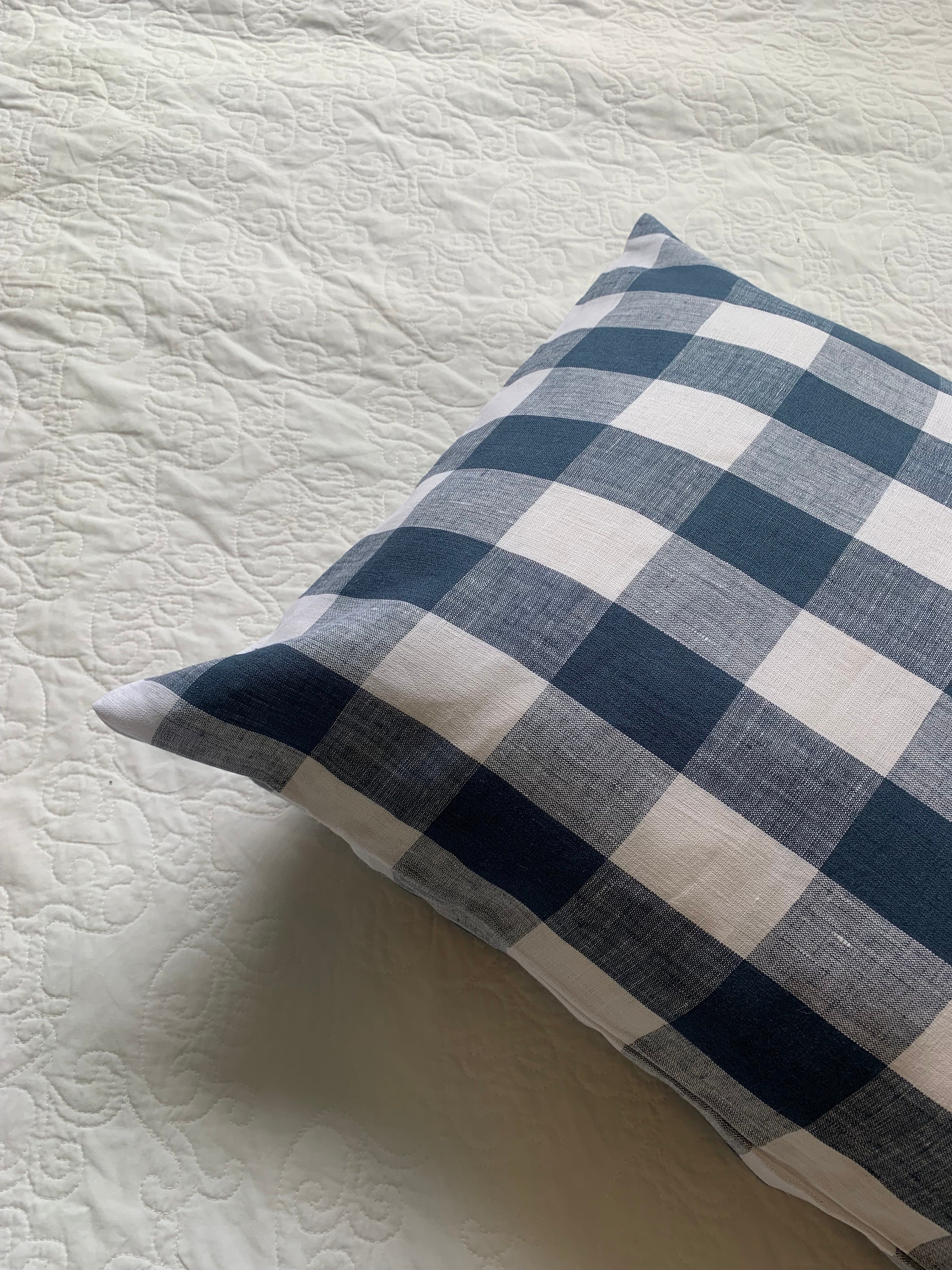 Jumbo Gingham Navy Check Linen Standard Pillowcase - Etsy