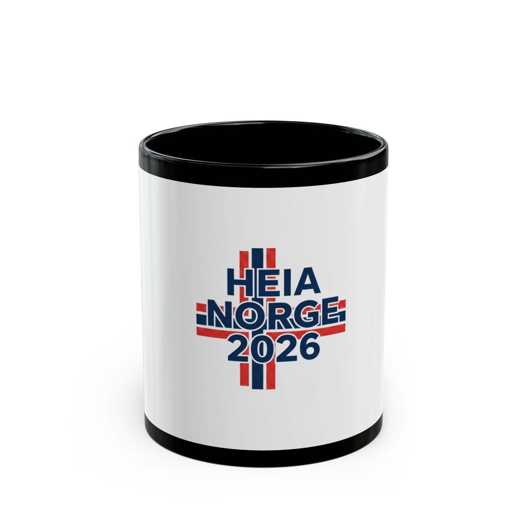 Heia Norge 2026 Norwegen Flagge Logo-Tasse | Schwarzer Innenraum ...