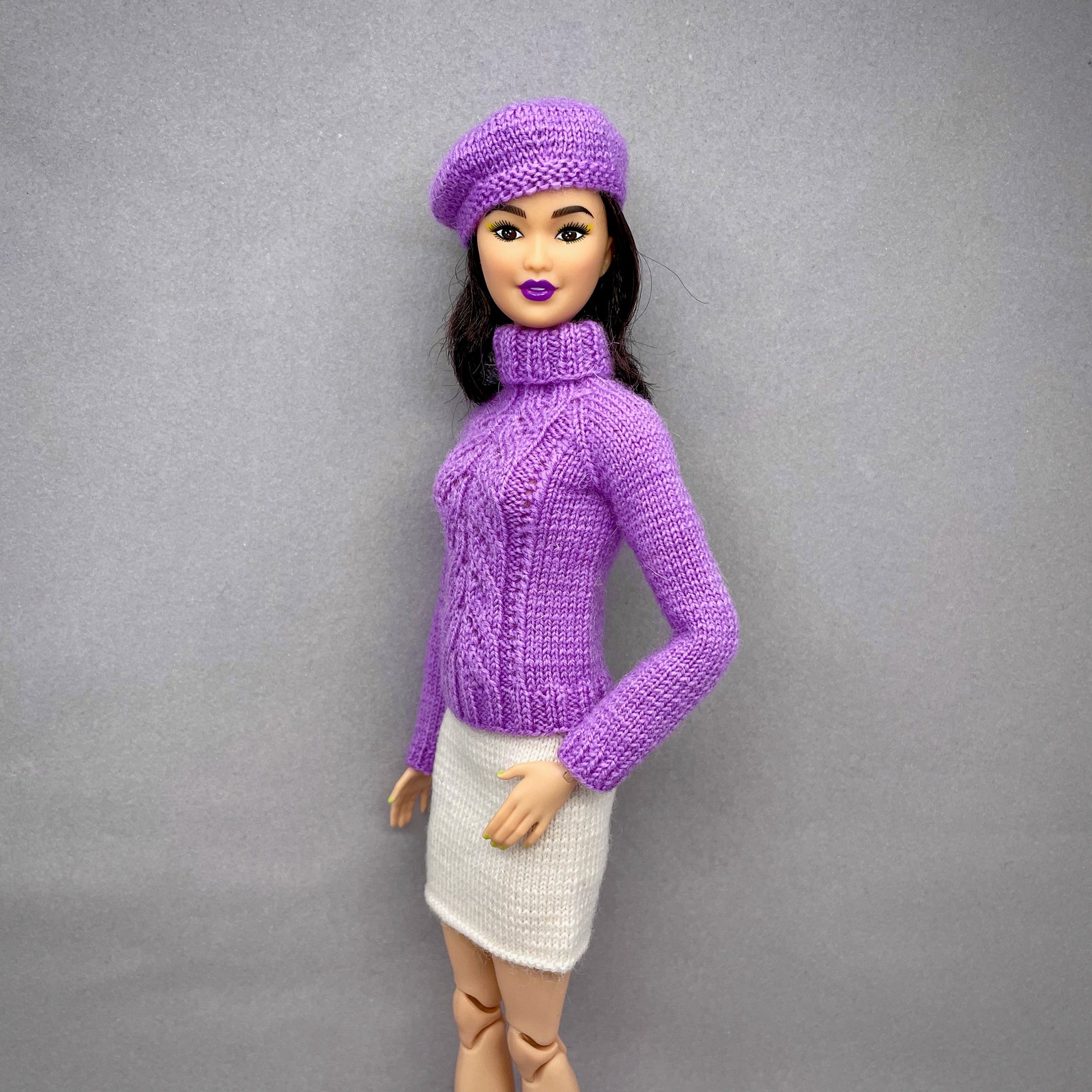 Sweater, Skirt and Beret Knitting Pattern for Barbie Doll, Pattern ...