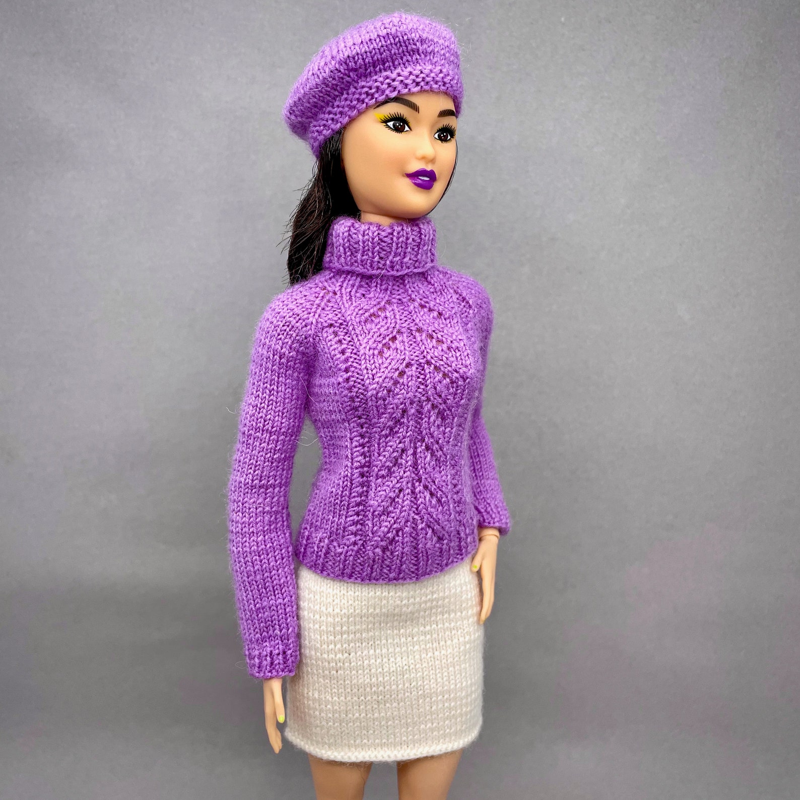 Sweater, Skirt and Beret Knitting Pattern for Barbie Doll, Pattern ...