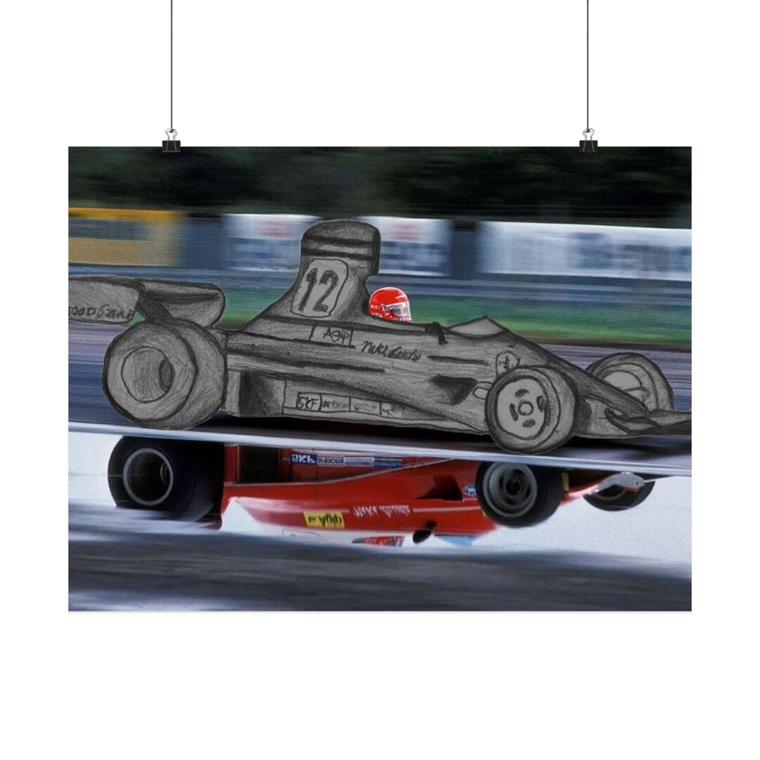 Niki Lauda Ferrari 312T, Hand Sketched Wall Art Decor Print, Vintage ...