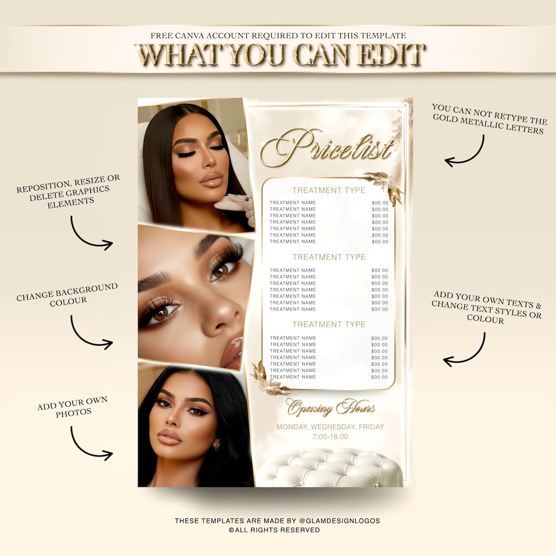 Luxury Gold & Beige Beauty Leaflet Canva Template, Editable Double ...