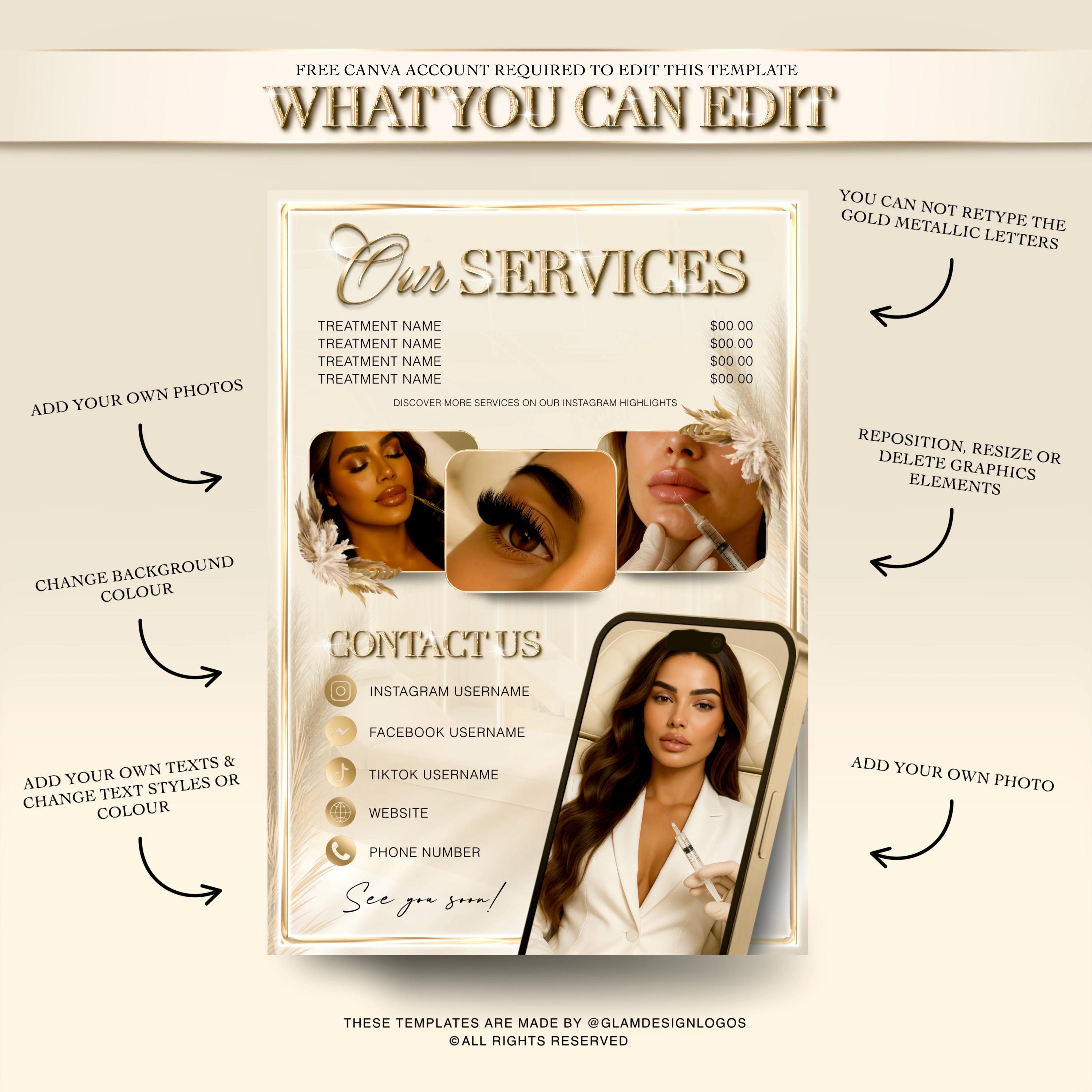 Luxury Gold & Beige Beauty Leaflet Canva Template, Editable Double ...