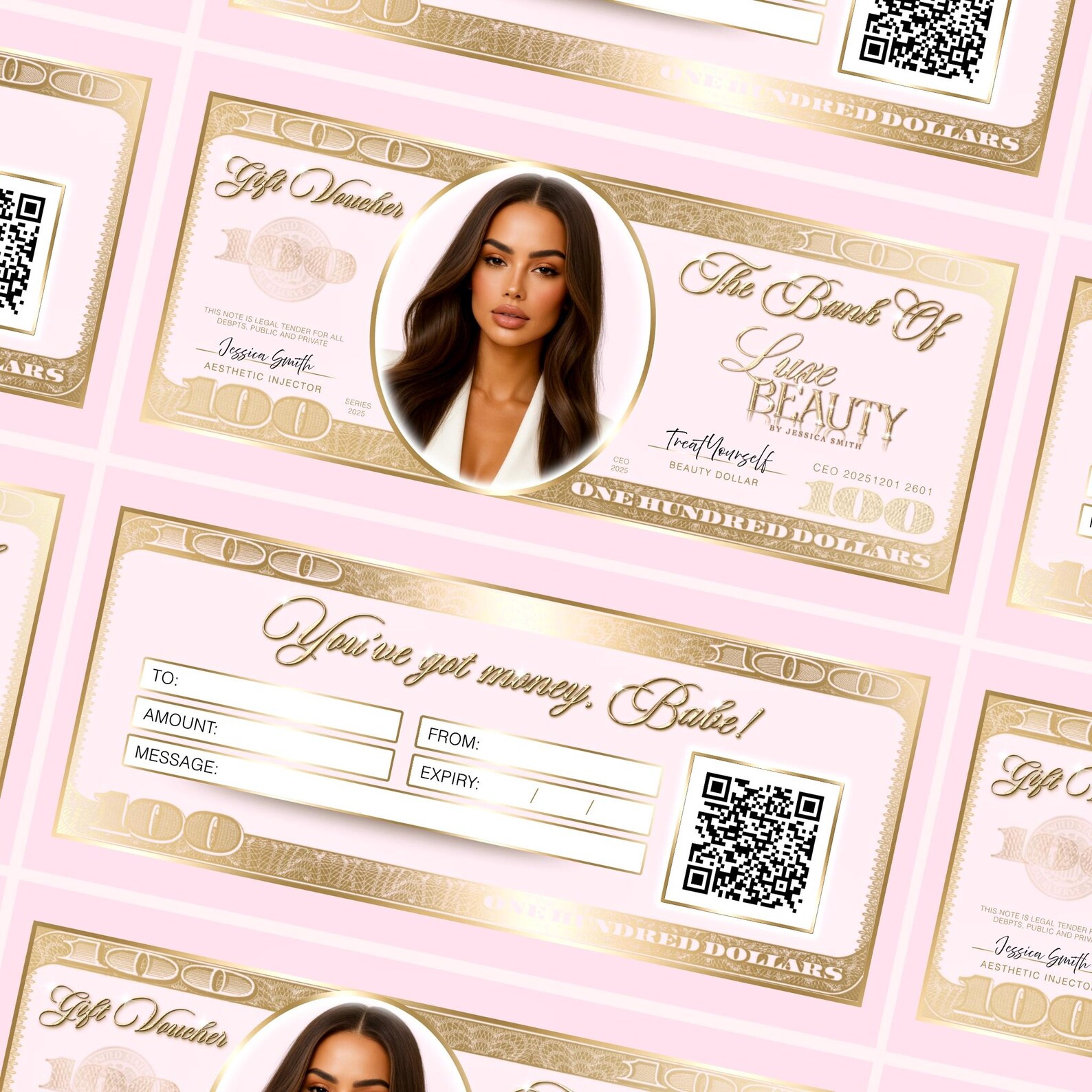 Luxury Gold & Pink Dollar Bill Gift Voucher, Beauty Salon Gift ...