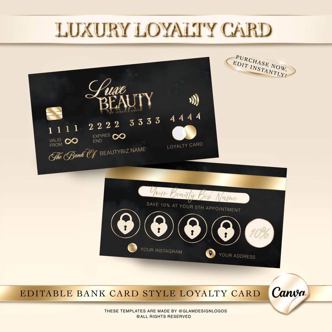 Luxury Gold & Black Credit Card Loyalty Card, Canva Template, Bank Card ...