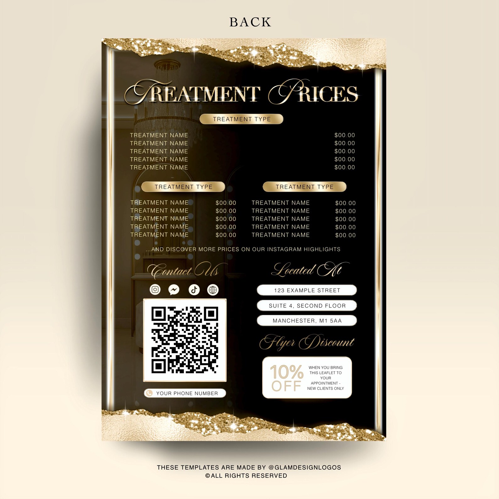 Luxury Gold & Black Beauty Leaflet Canva Template, Editable Double ...