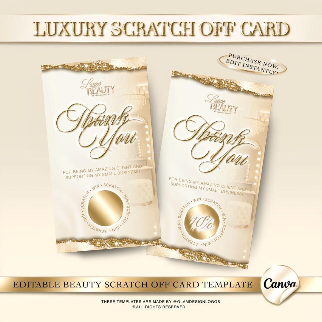 Luxury Gold & Beige Beauty Scratch off Card Template, Thank You Card ...