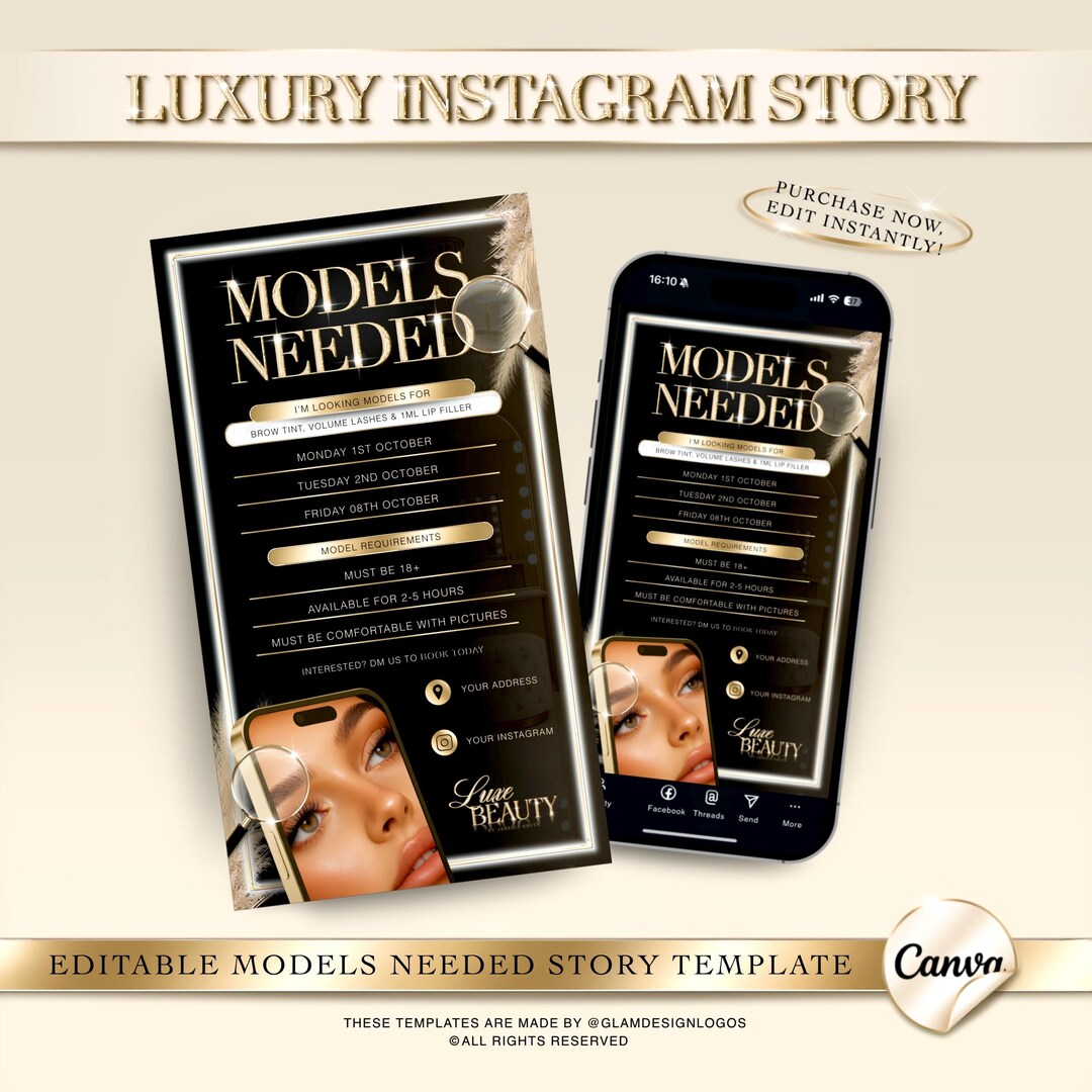 Luxury Gold & Black Model Search Instagram Story Template, Canva ...