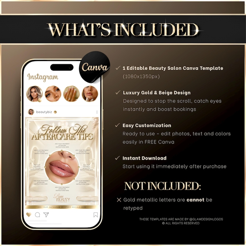Luxury Gold & Beige Aftercare Instagram Post, Canva Template, Beauty ...