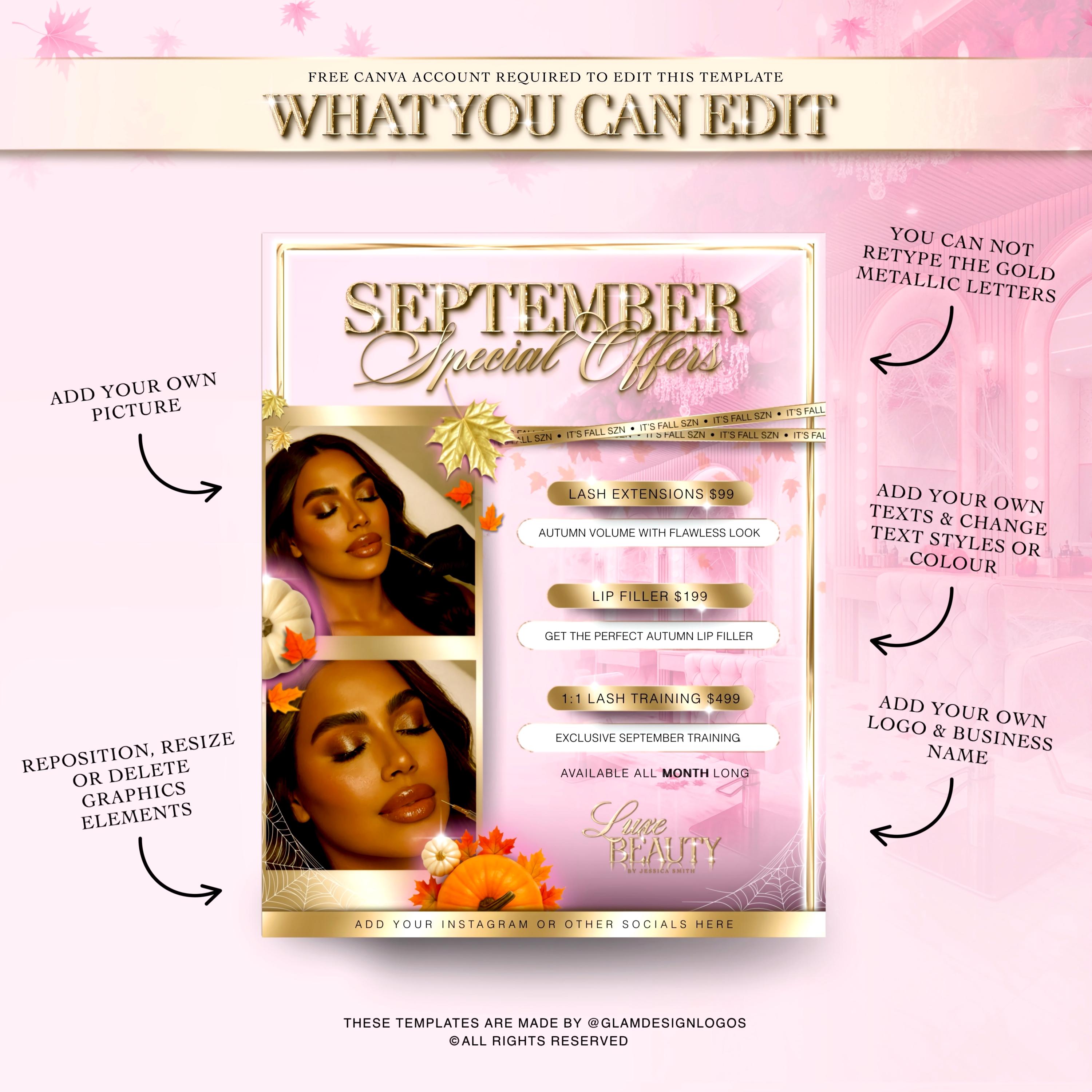 Luxury September Offers Canva Template, Editable Gold & Pink Instagram ...