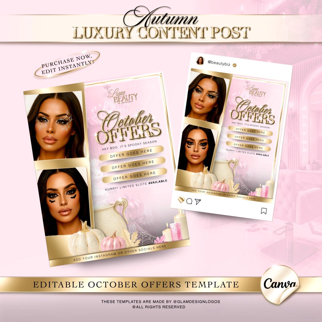 Luxury Gold & Pink October Offers Canva Template, Editable Instagram ...