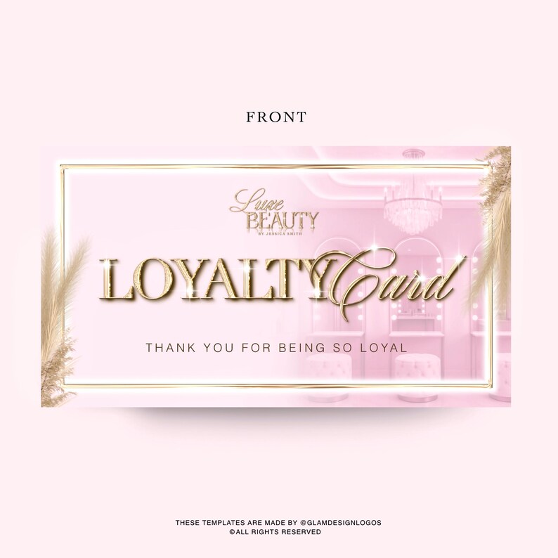Luxury Gold & Pink Loyalty Card Canva Template, Editable Double-sided ...