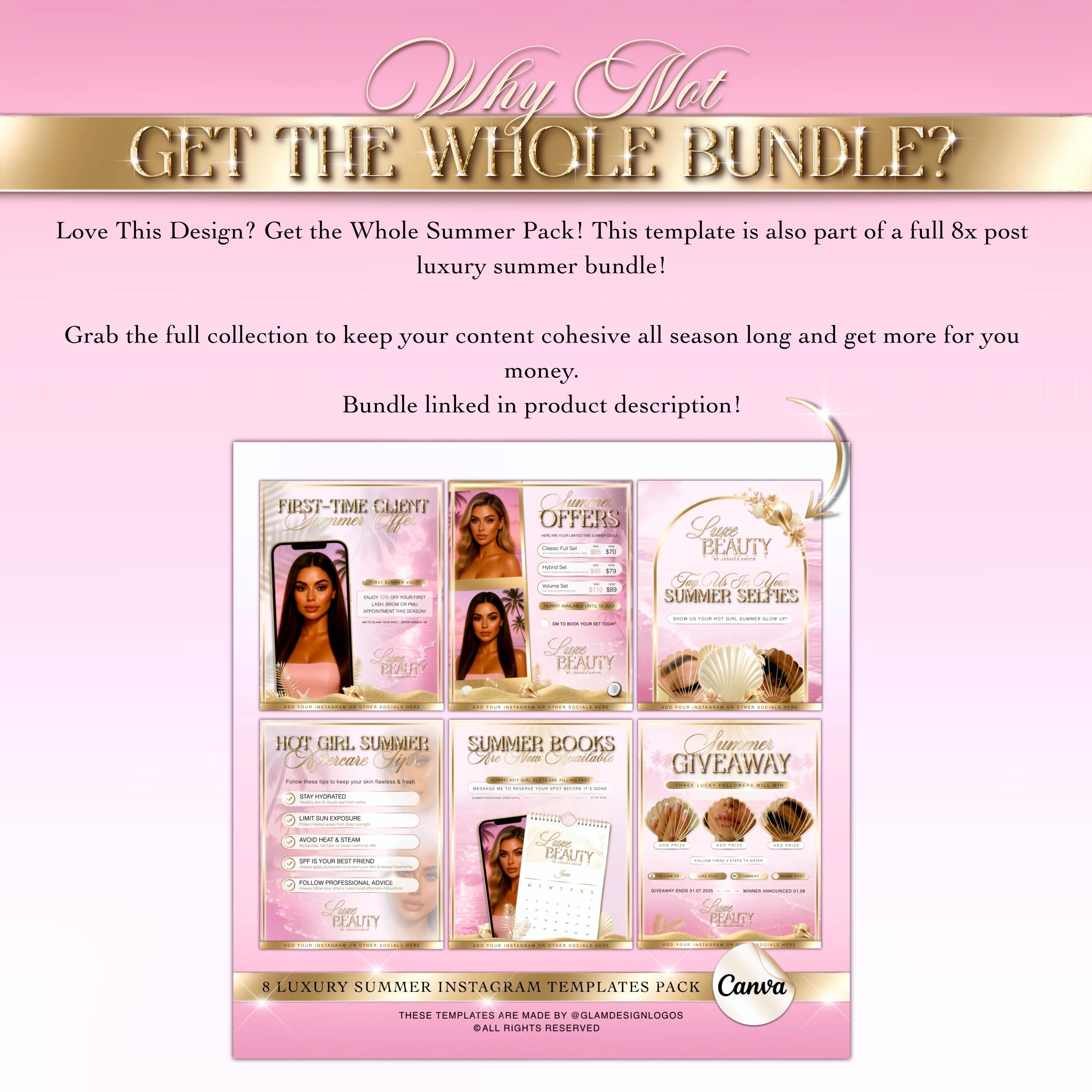 Luxury Summer Books Canva Template, Editable Gold & Pink Instagram Post ...