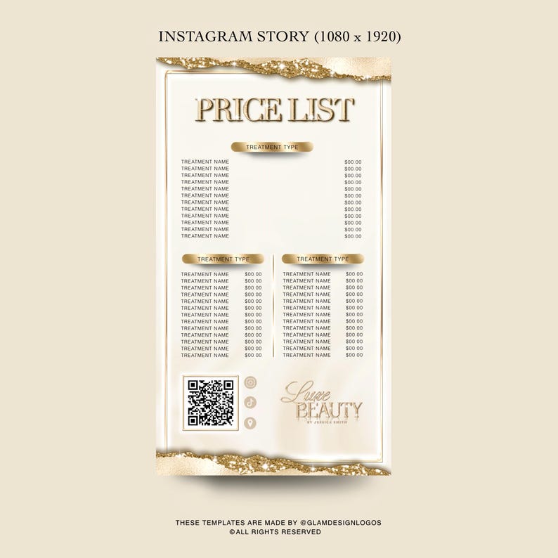 Luxury Gold & Beige Price List Canva Template, Editable Beauty Salon ...